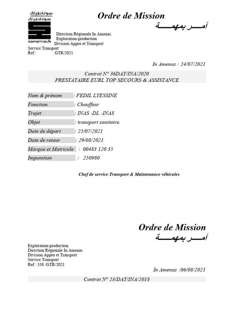 Ordre de Mission PRESTATAIRE (2) | PDF