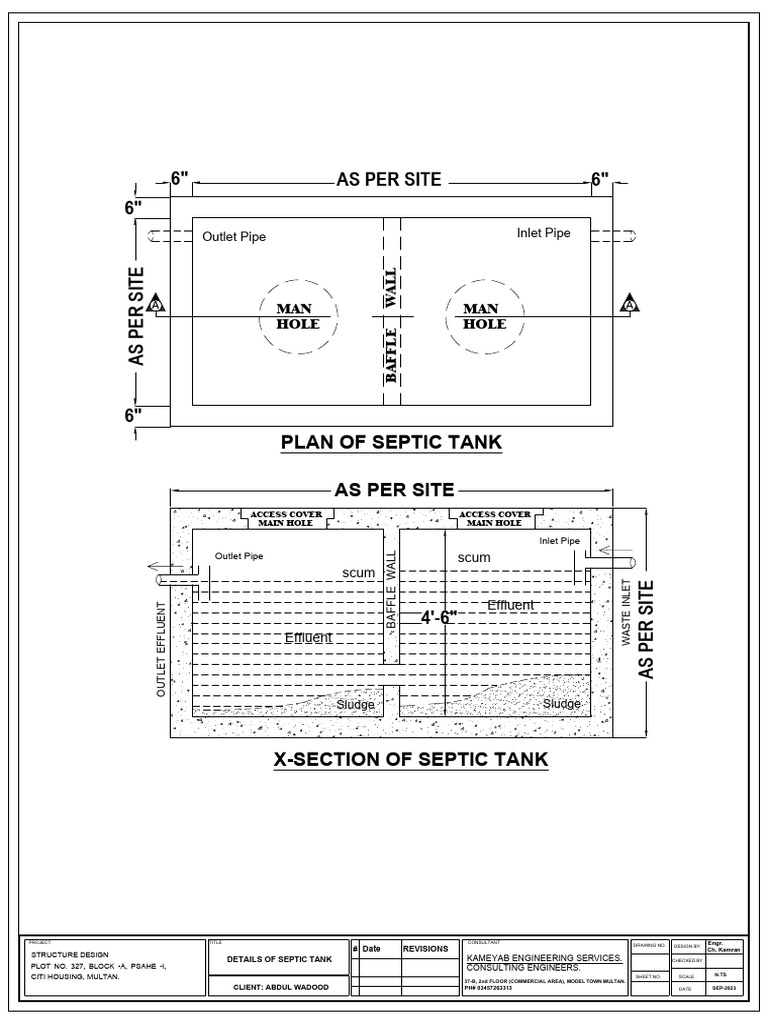 6" 6" As Per Site 6": Plan of Septic Tank | PDF | Septic Tank ...