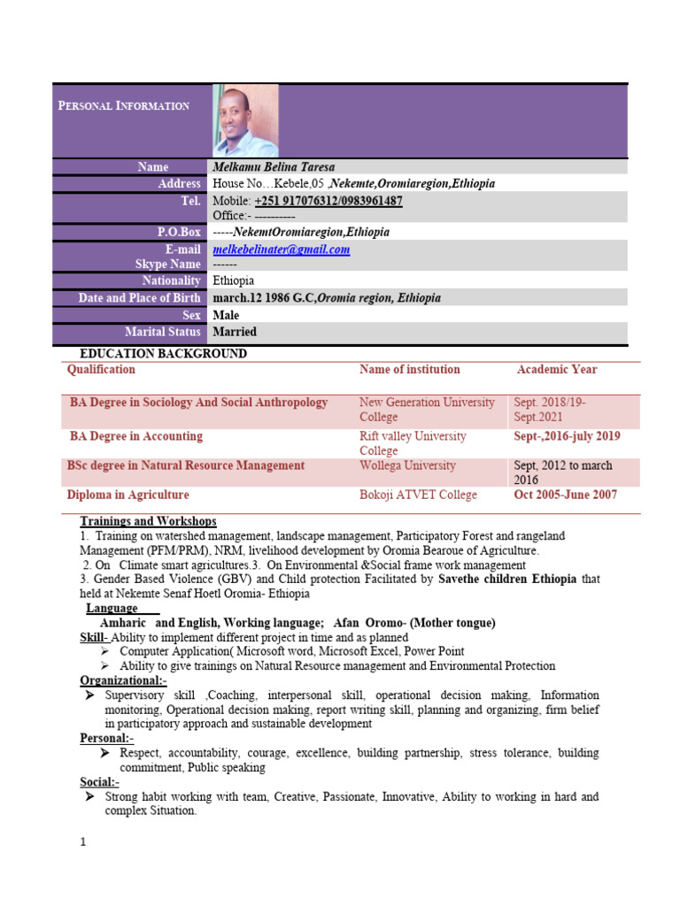 My CV Edited | PDF | Natural Resource Management | Ethiopia