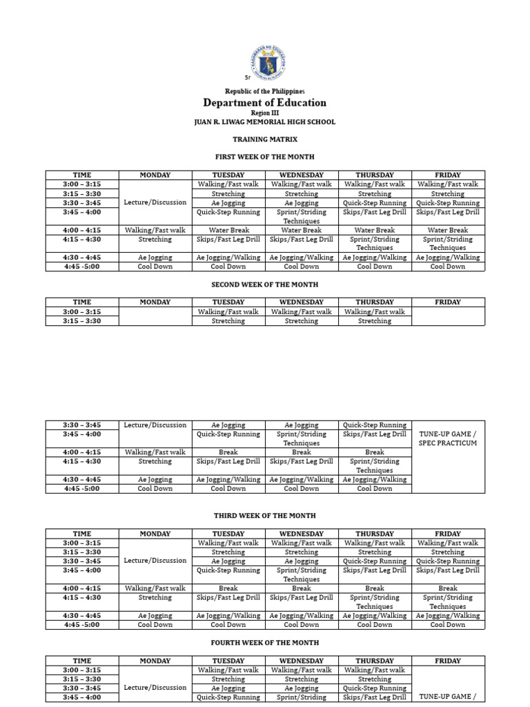 Training Matrix Athletics Pdf