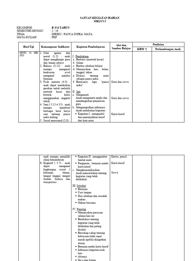 RPPH Siklus 1 Format Ut | PDF