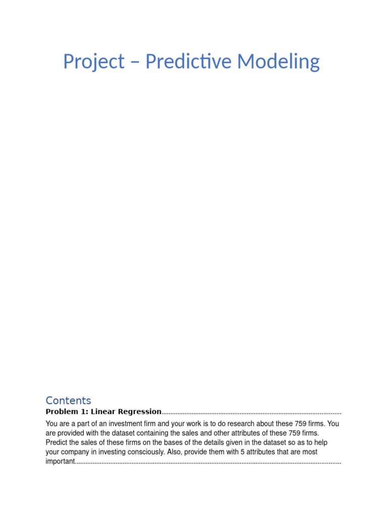 Project Predictive Modeling | PDF | Business