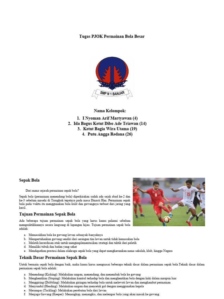 Tugas PJOK Permainan Bola Besar | PDF