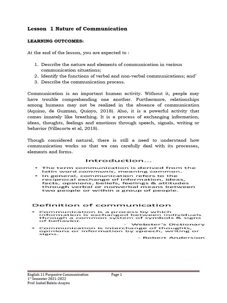 Lesson 1 Nature of Communication | PDF
