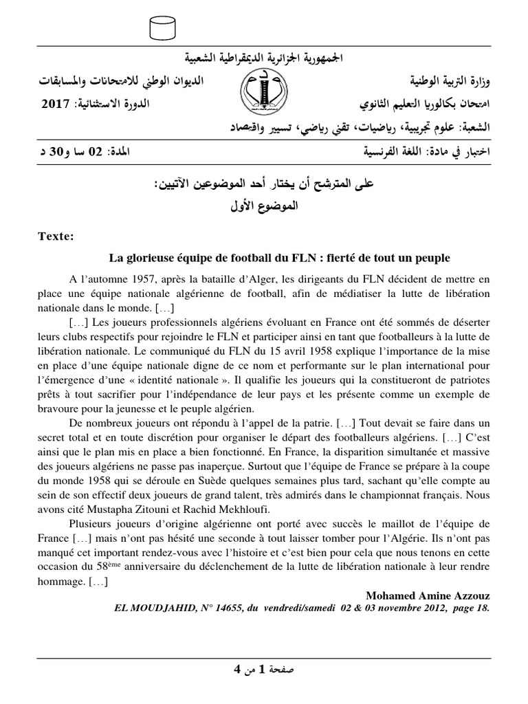 Équipe FLN : Football et Identité Algérienne | PDF | Études des langues ...