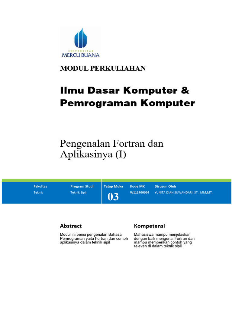 Pengenalan Fortran untuk Teknik Sipil | PDF