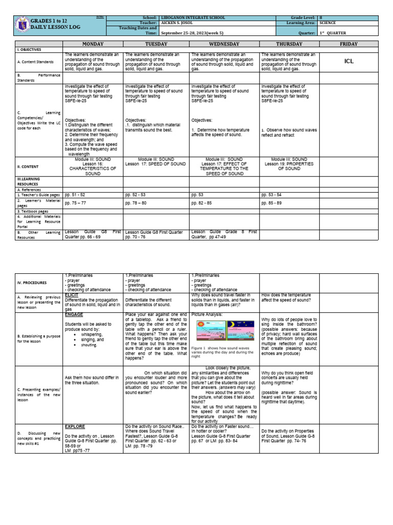 DLL - Science 8-Q1 - W5 | PDF