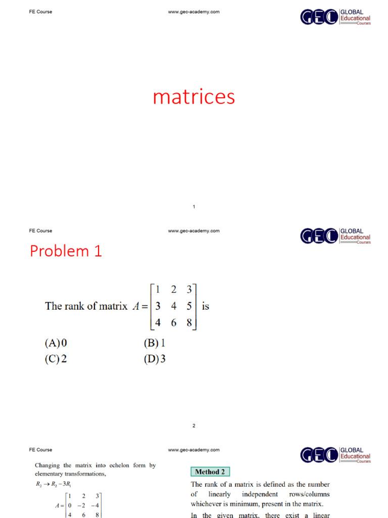 GCE 4 Matrices Practice | PDF