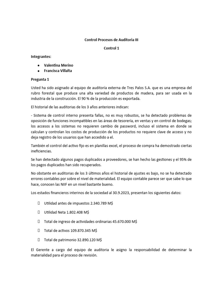 Control 1 Auditoria 3 | PDF
