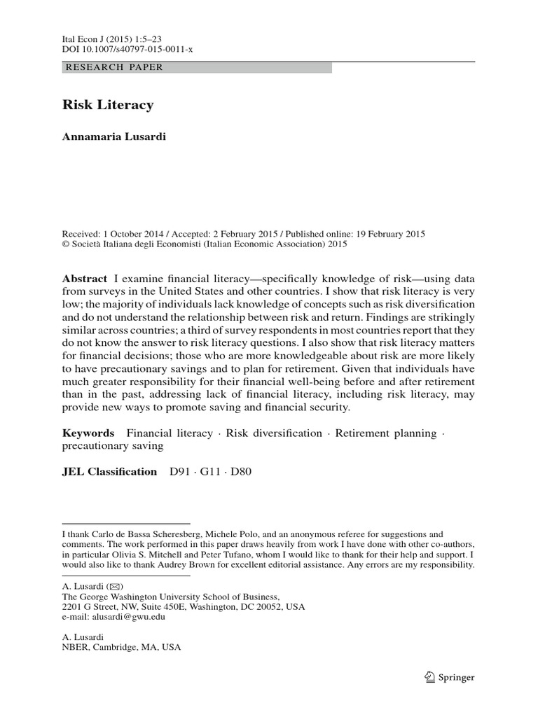 Understanding Risk Literacy in Finance | PDF | Social Science