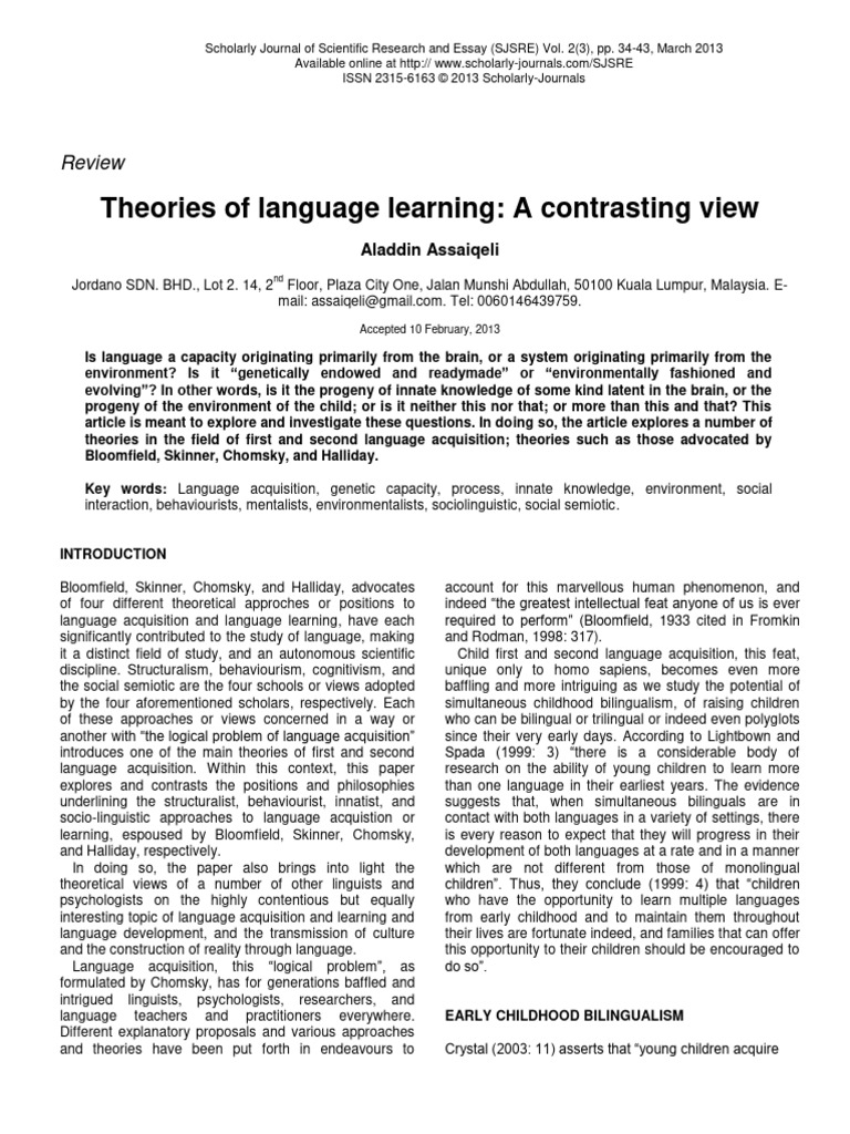 Theories of Language Learning A Contrast | PDF