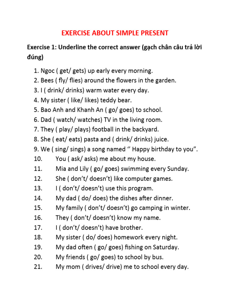 Exercise About Simple Present | PDF | Language Arts & Discipline