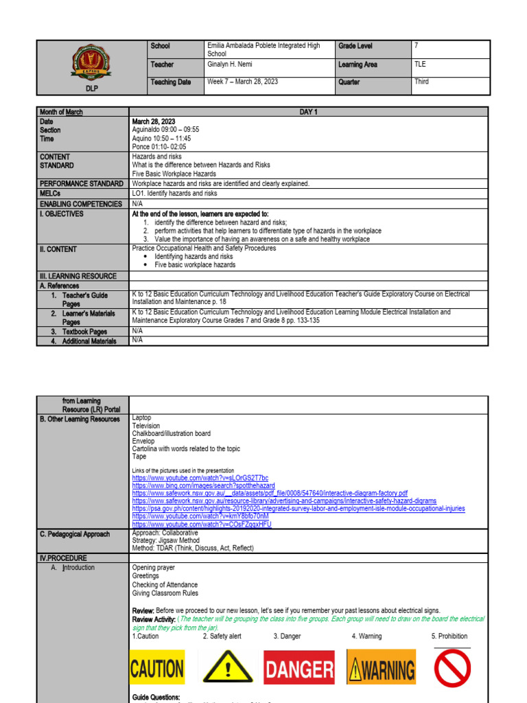 Grade 7 TLE: Workplace Hazards | PDF