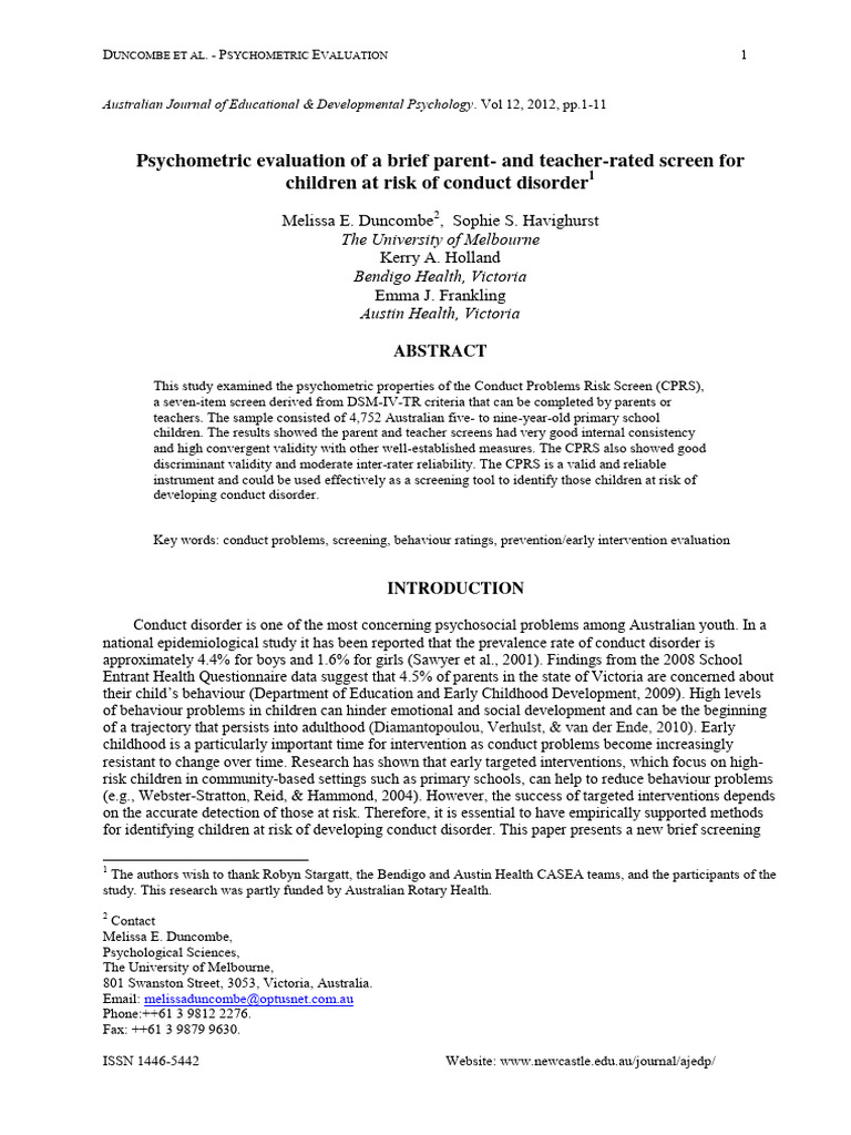 Psychometric Evaluation of CPRS Tool | PDF