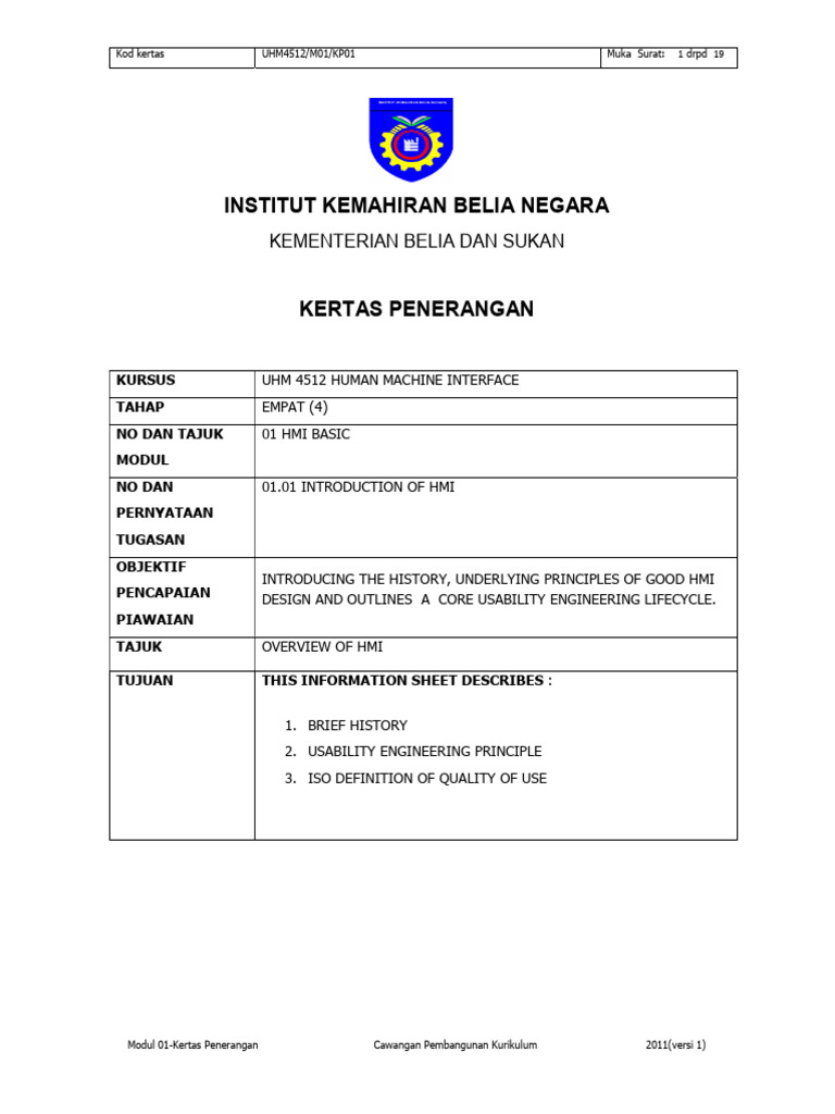 KP1 Modul 01 Hmi | PDF | Usability | User Interface