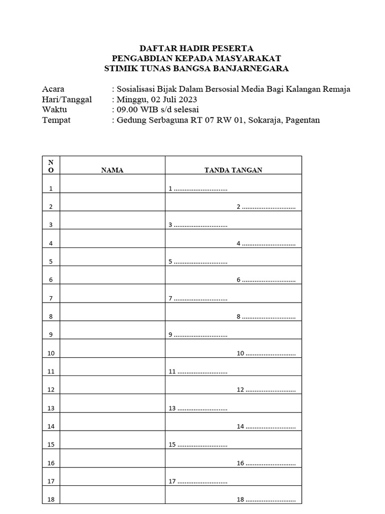 Daftar Hadir PKM | PDF | Teknologi & Rekayasa