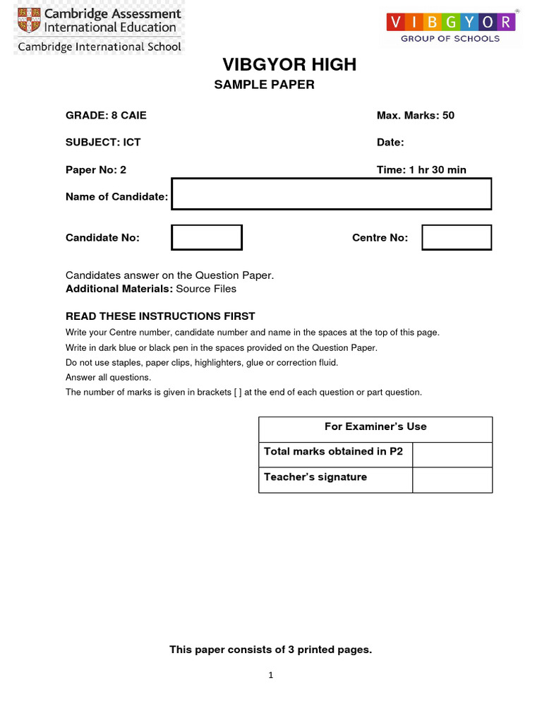 Grade 8 ICT Sample Paper CAIE | PDF | World Wide Web | Internet & Web