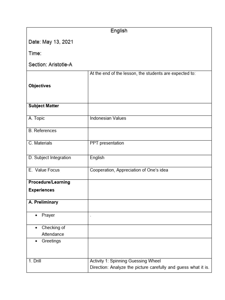 Indonesian Lesson Plan | PDF