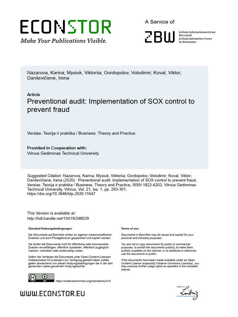 Preventional Audit: Implementation of SOX Control To Prevent Fraud ...