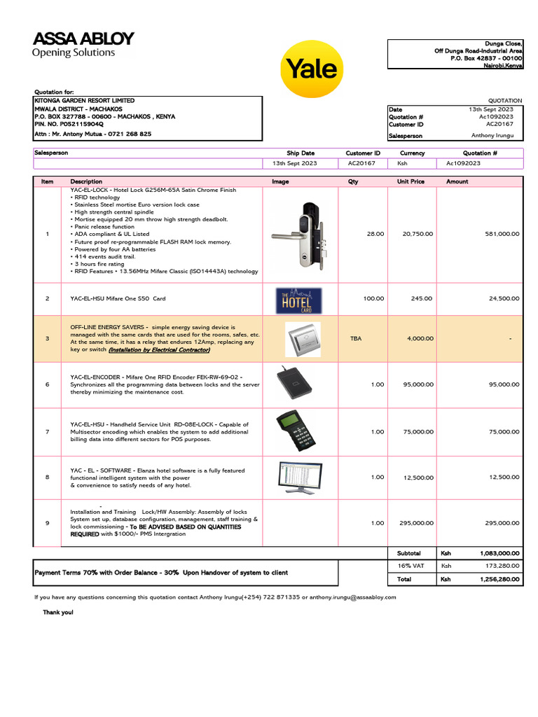 Aaea Hotel System Quote - Kitonga Garden Resort Limited | PDF