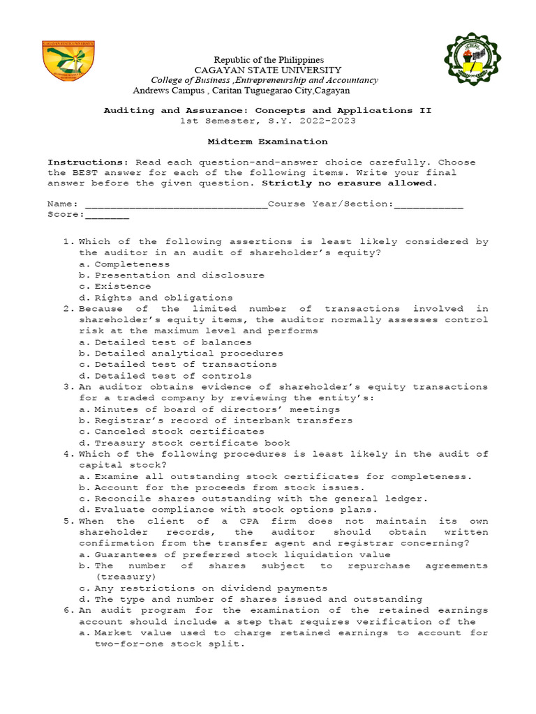 Midterm Exam Auditing | PDF