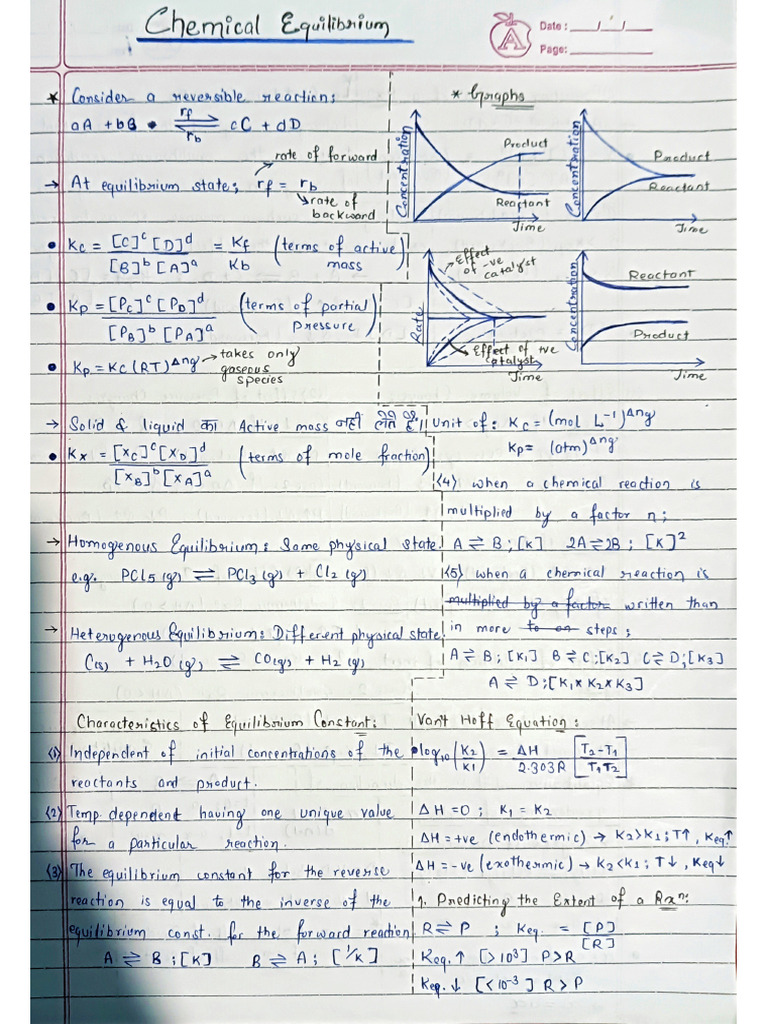 Chemical Equilibrium Short Notes | PDF