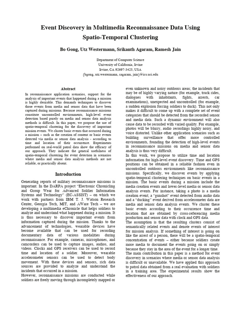 Event Discovery in Multimedia Reconnaissance Data Using Spatio-Temporal Clustering | PDF