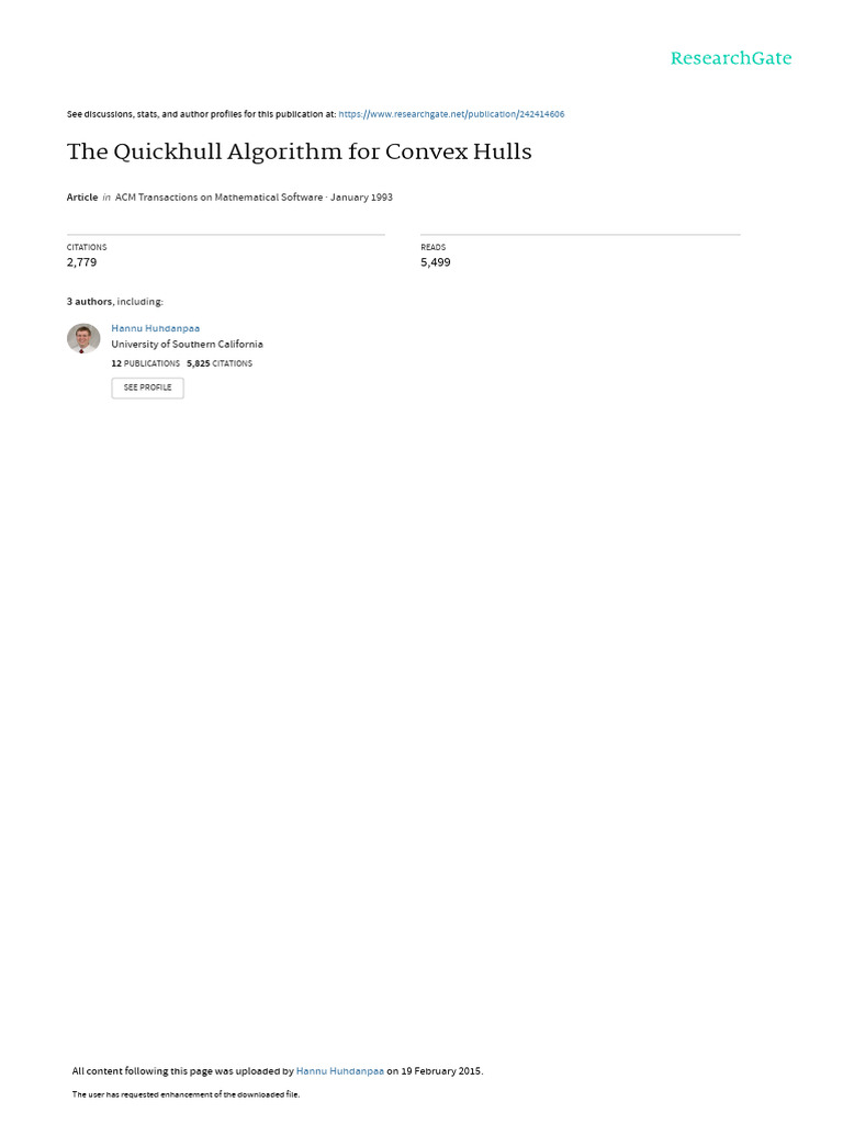 (Technical Report 1993) The Quickhull Algorithm For Convex Hull | PDF