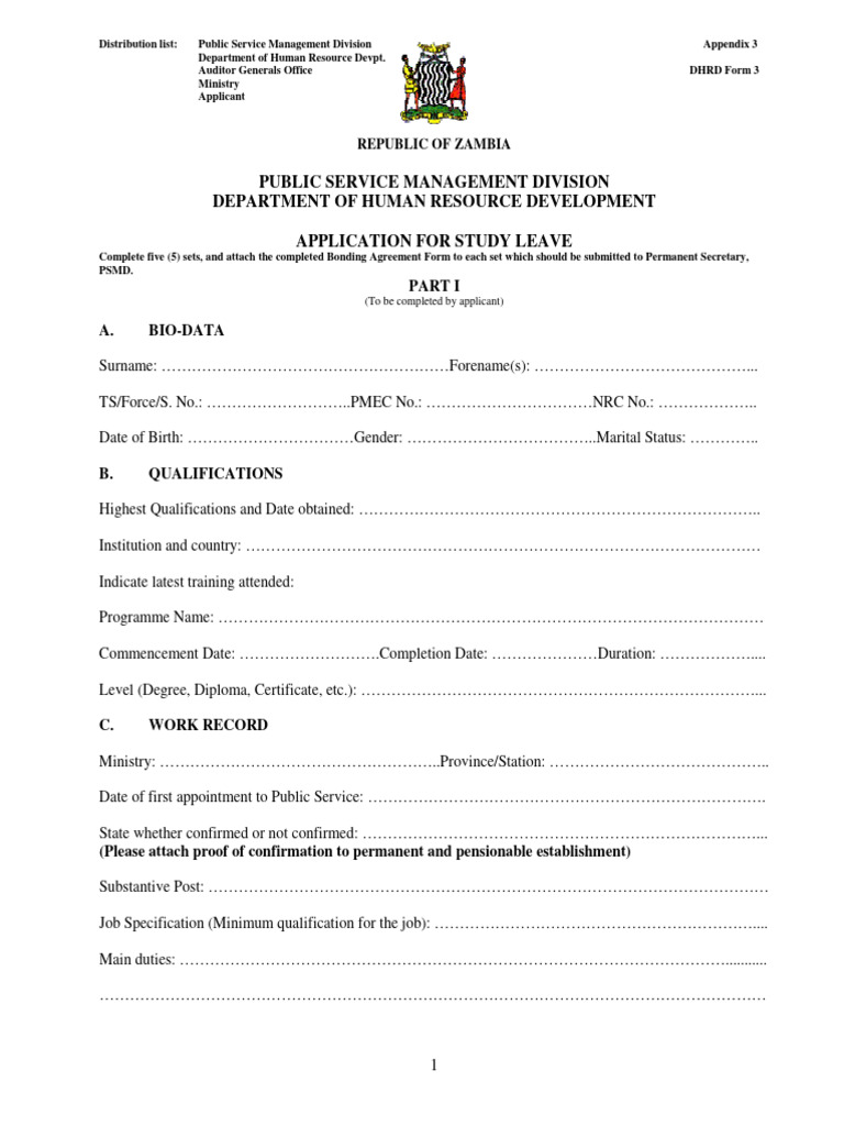 DHRD FORM 3 Application For Study Leave | PDF