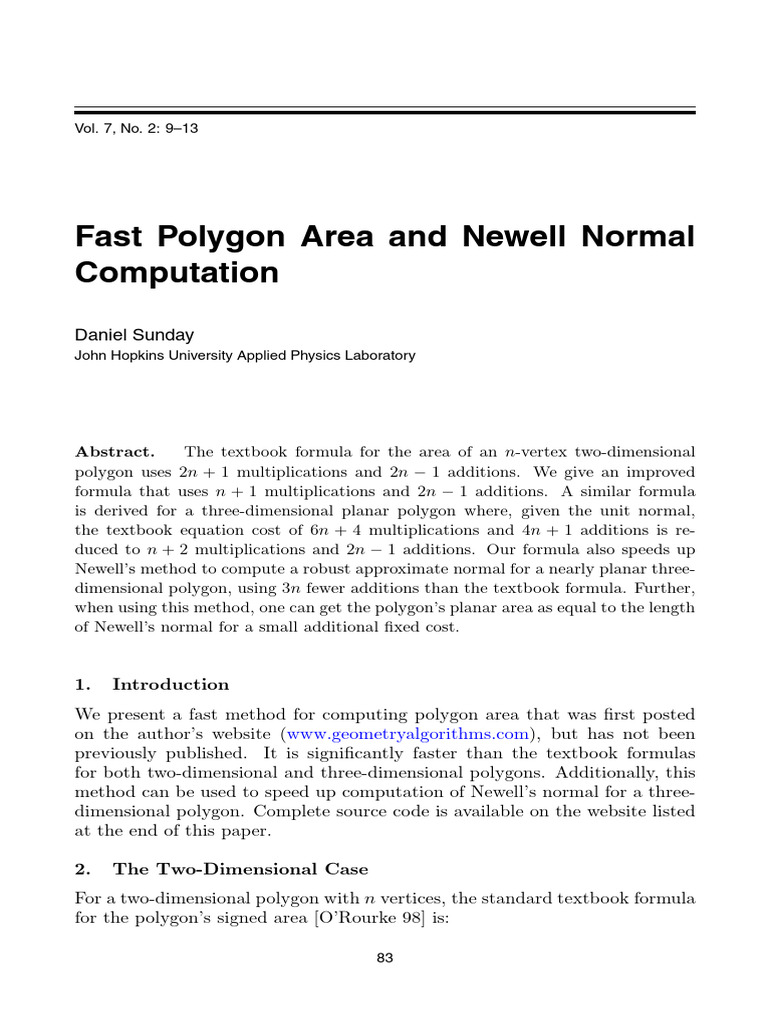 (0013) (Book 2001) Fast Polygon Area and Newell Normal Computation | PDF