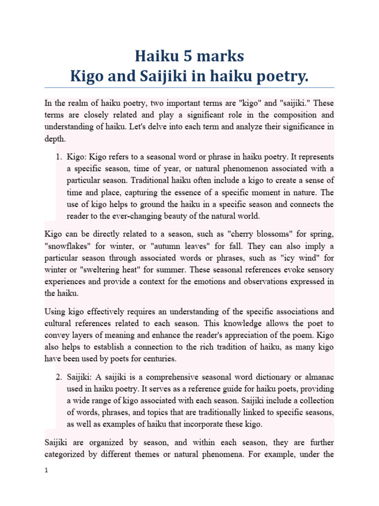 Haiku 5 Marks | PDF | Poetry | Haiku