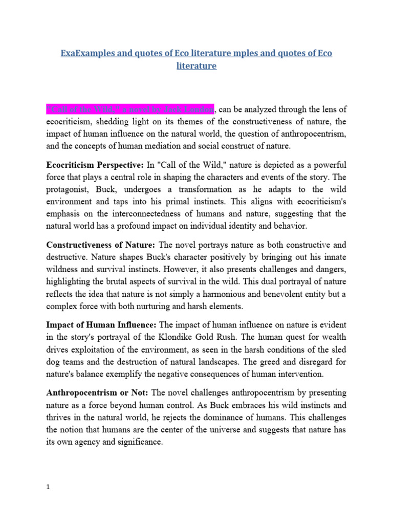 Examples and Quotes of Eco Literature | PDF