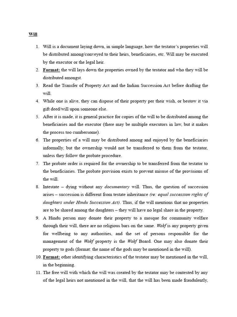 Format of Will - Instruction Sheet | PDF