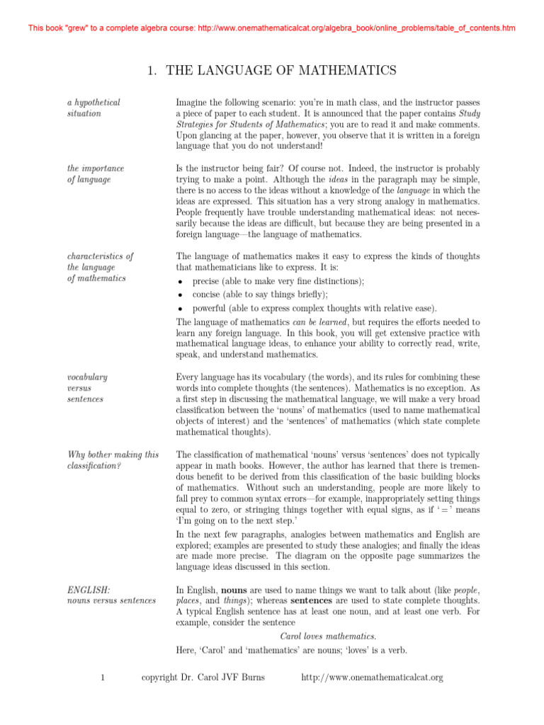 Reading 2.1 Burns, C. (2004-2019), The Language of Mathematics | PDF