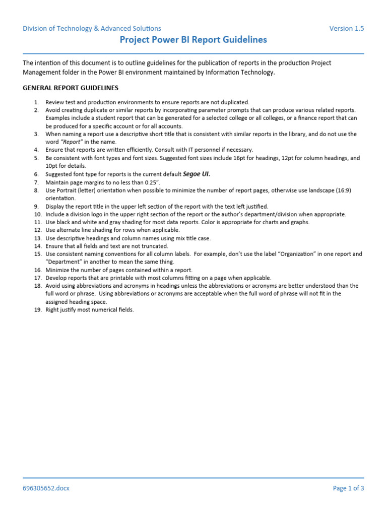 Project Power BI Report Guidelines | PDF