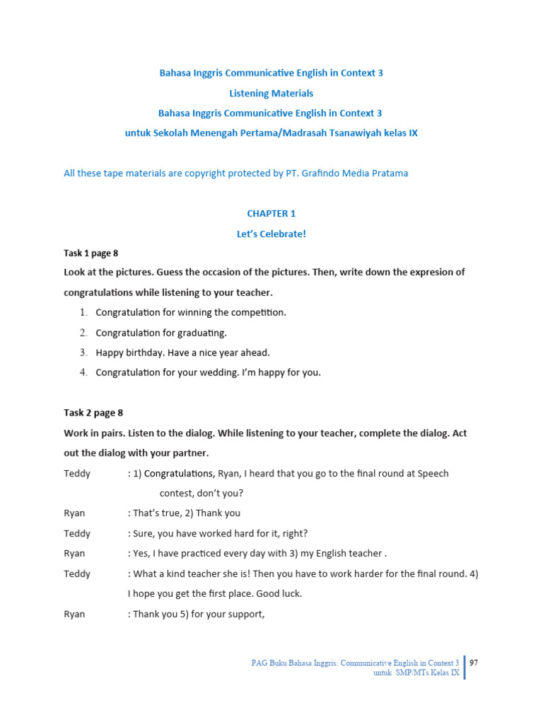 Listening Transcript Bahasa Inggris Communicative English in Context 3 ...