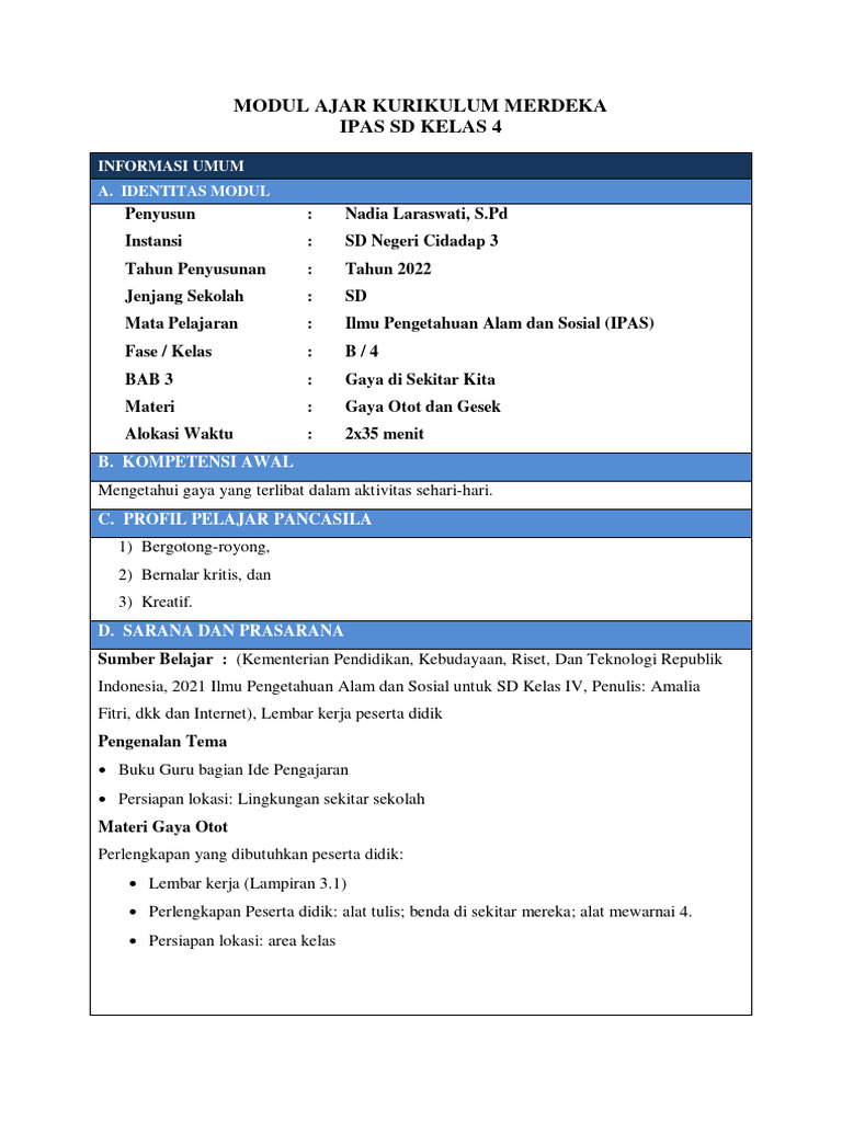 Modul Ipas Gaya Kelas 4 | PDF