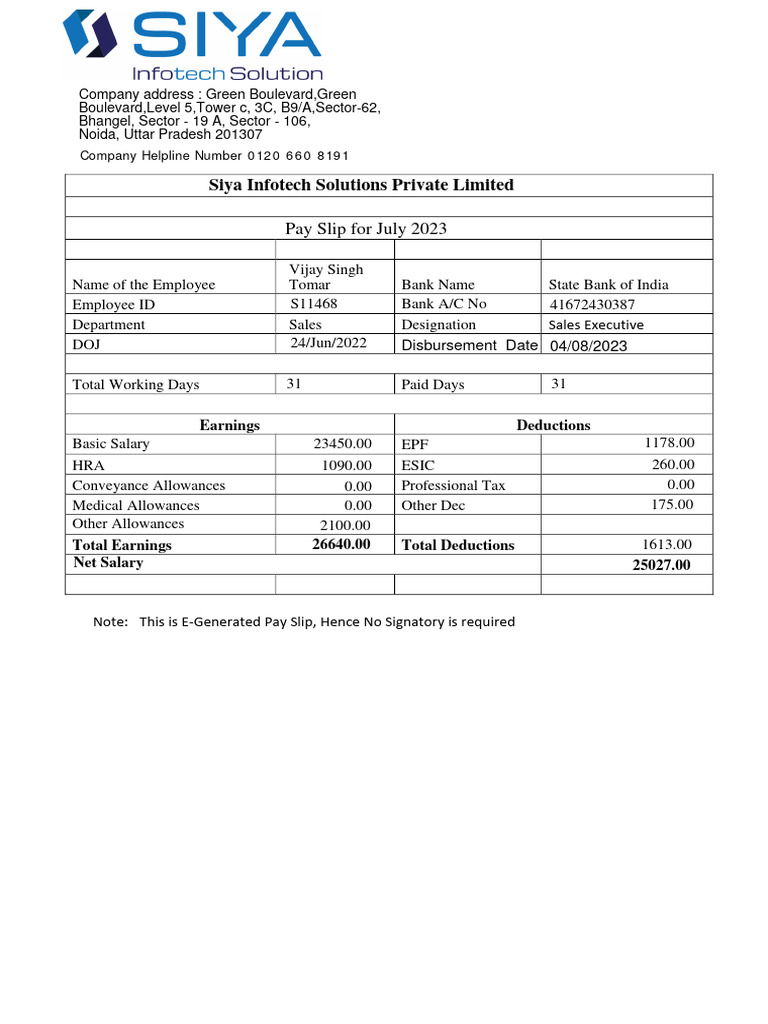 Siya Salary Slip | PDF