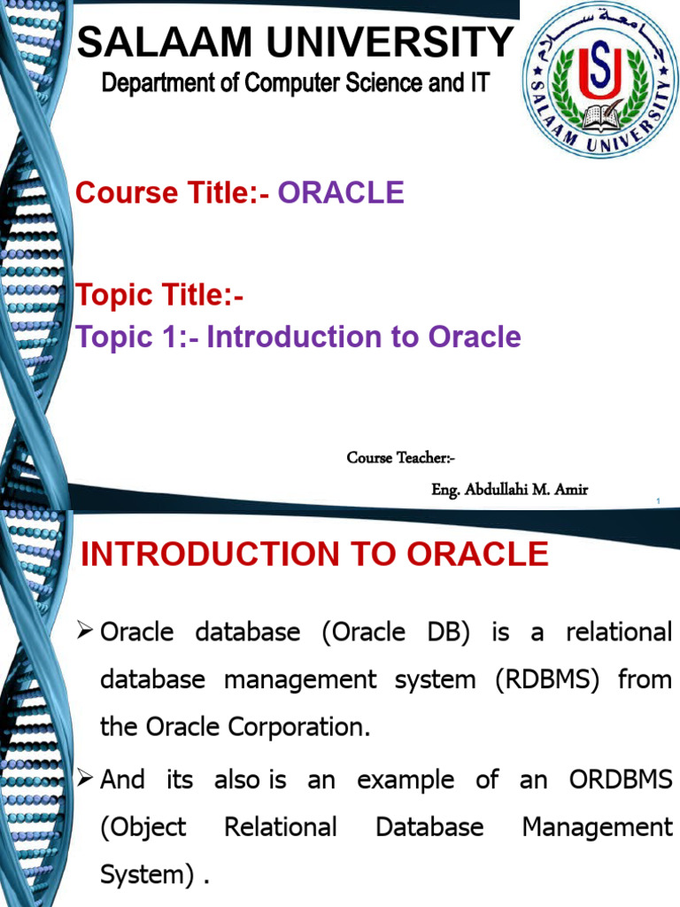 Oracle Topic 1 - Introduction To Oracle Database | PDF Oracle Topic 1 - Introduction To Oracle Database | PDF
