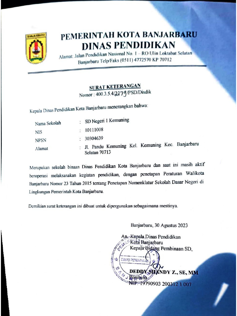 SK Pendirian Sekolah | PDF