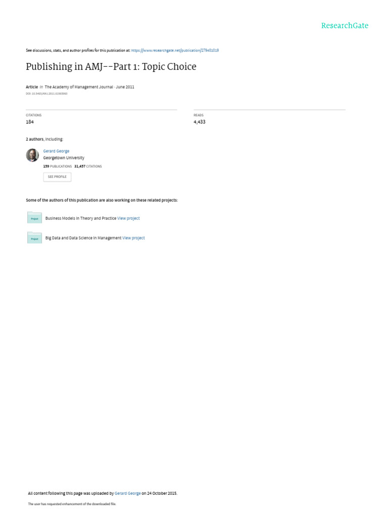 Publishing in AMJ - Part 1 Topic Choice | PDF