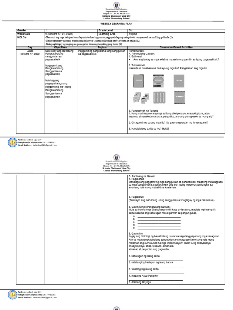 2022 - WLP - Filipino - Week 9 | PDF
