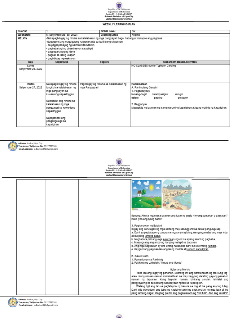 2022 - WLP - Filipino - Week 6 | PDF