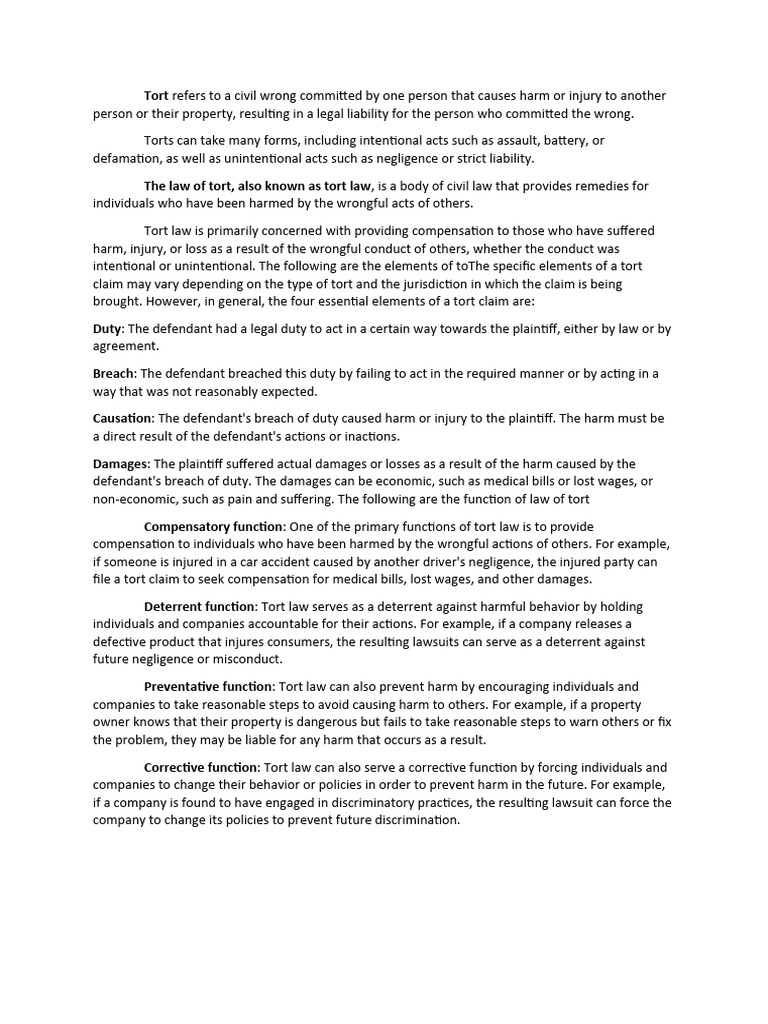 Understanding Tort Law Essentials | PDF | Tort | Damages