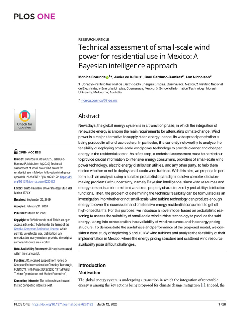 Technical Assessment of Small-Scale Wind Power For Residential Use in Mexico: A Bayesian ...