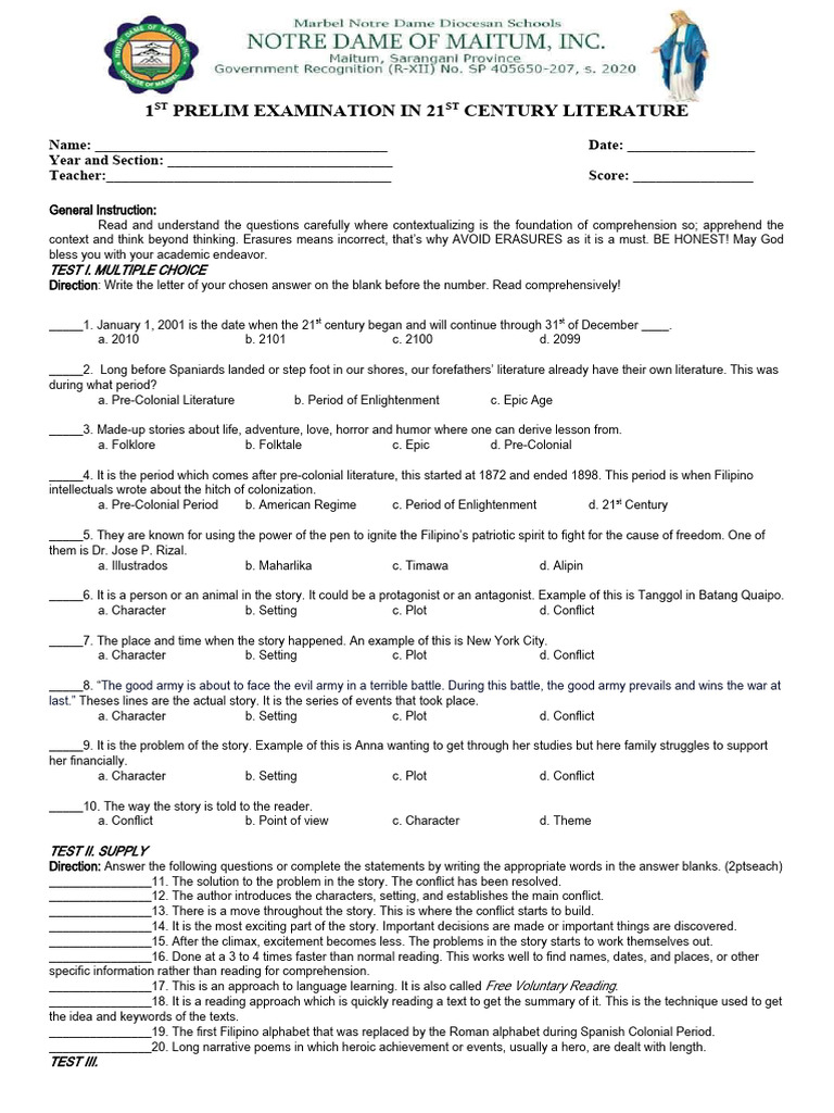 21st Century Literature Prelim Summative Test | PDF