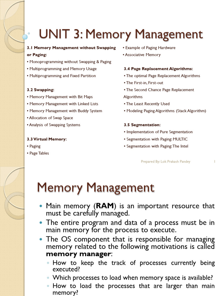 Unit 3-Memory Management | PDF Unit 3-Memory Management | PDF