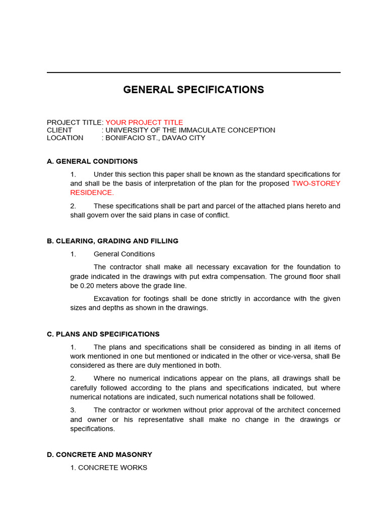 General Specifications | PDF | Concrete | Door