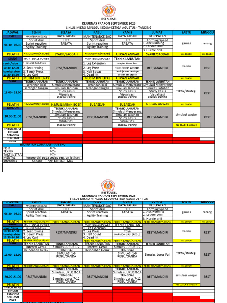 Jadwal Latihan Kejurnas Prapon 2023 | PDF