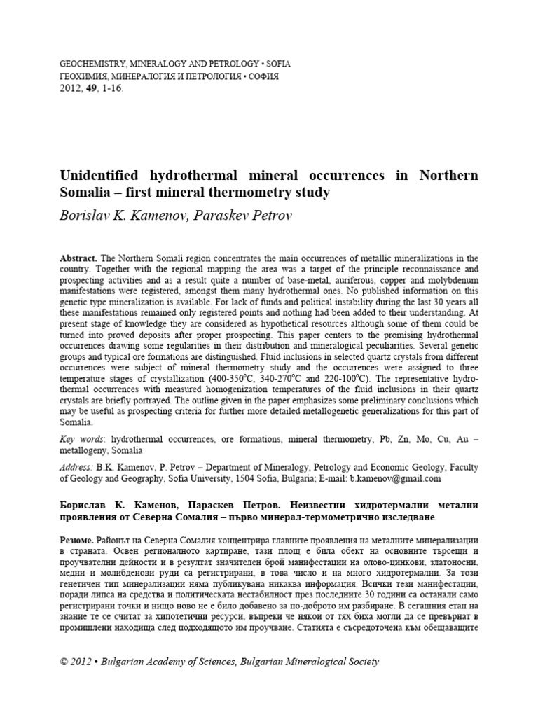 Unidentified Hydrothermal Mineral Occurr | PDF